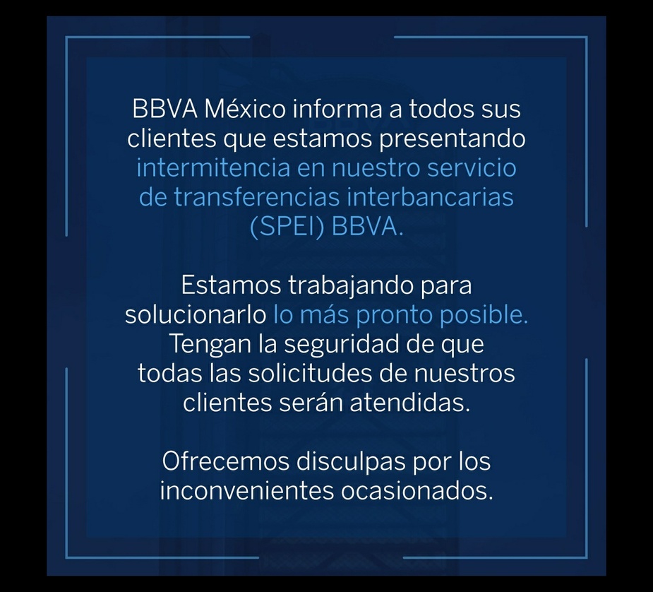 La Jornada - BBVA restablece sistema de trasferencias tras fallas